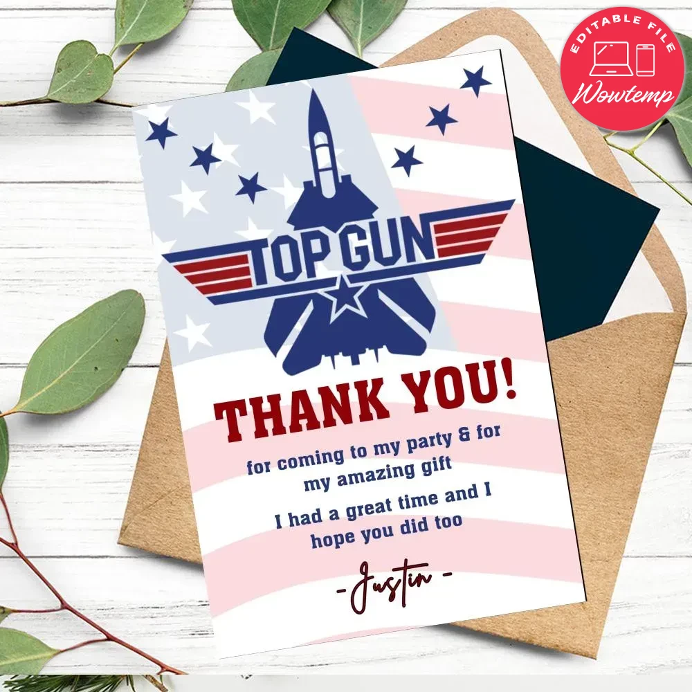 Top gun Thank you card Customizable Template DIY | Wowtemp
