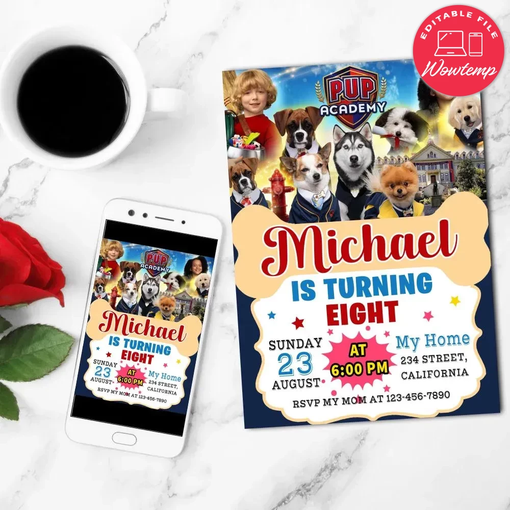 Pup academy Invitation Customizable Template DIY | Wowtemp