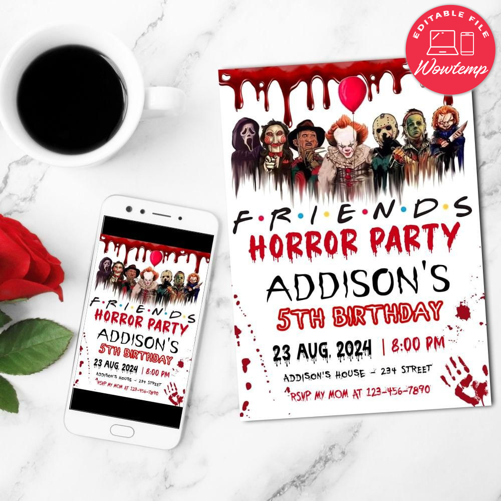 Friends horror mov Birthday Invitation Customizable Template DIY | Wowtemp