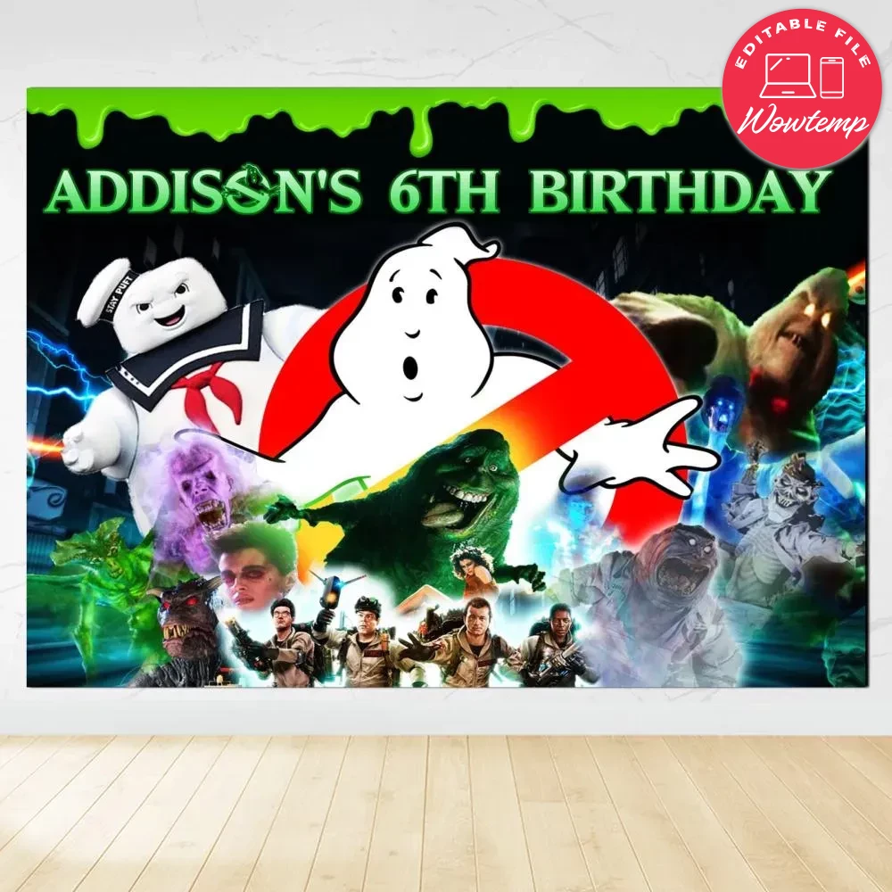 Ghostbusters Birthday Backdrop Digital File Template | Wowtemp