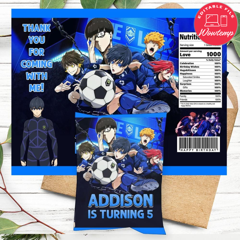 Blue lock Birthday Party Chip Bag Digital File DIY | Wowtemp