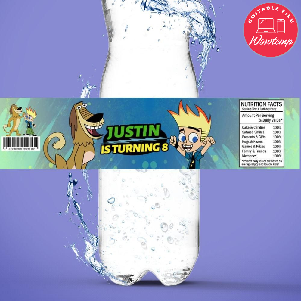 Johnny Test Birthday Water Bottle Label Template | Wowtemp