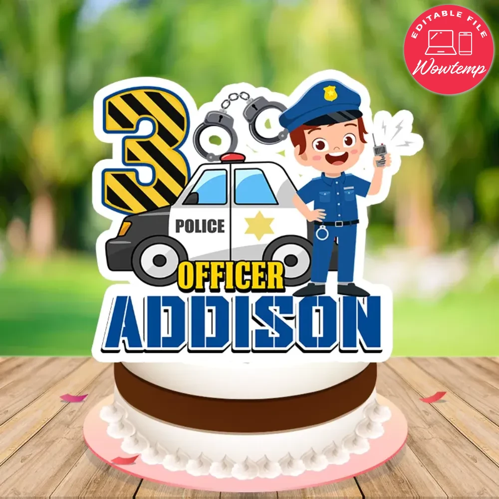 Police Birthday Cake Topper Template Printable | Wowtemp