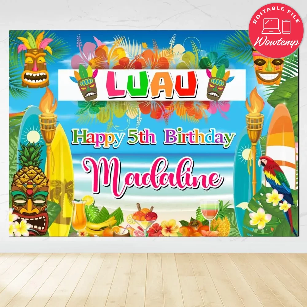 Luau Birthday Backdrop Digital File Template | Wowtemp