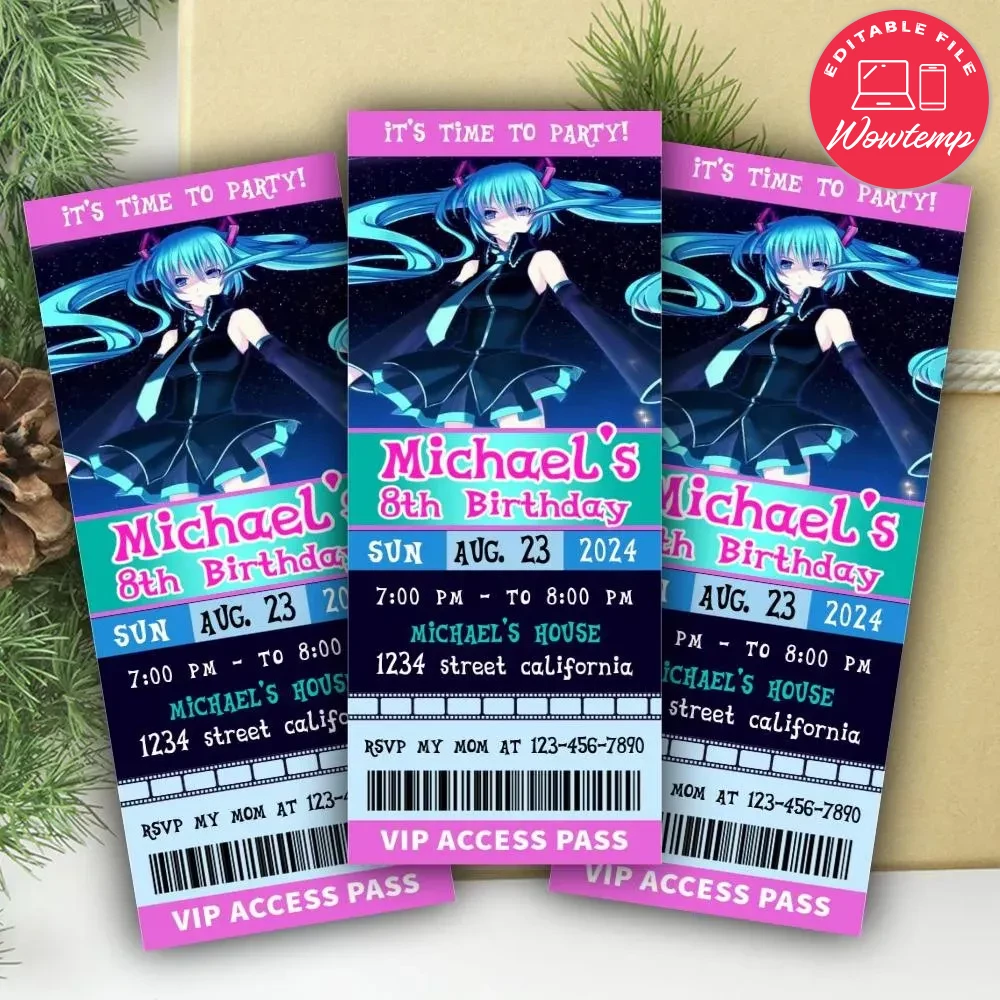 Hatsune Miku Ticket Invitation Customizable Template | Wowtemp