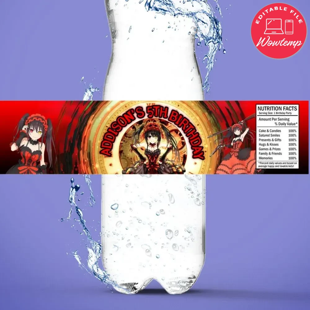 Kurumi Tokisaki Birthday Water Bottle Label Template | Wowtemp