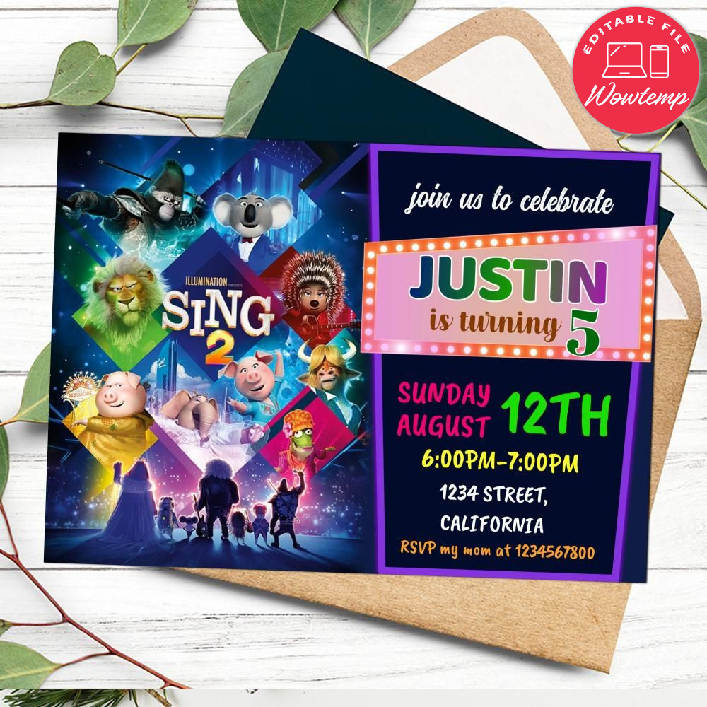 Sing 2 Movie Party Invitation Customizable Template | Wowtemp
