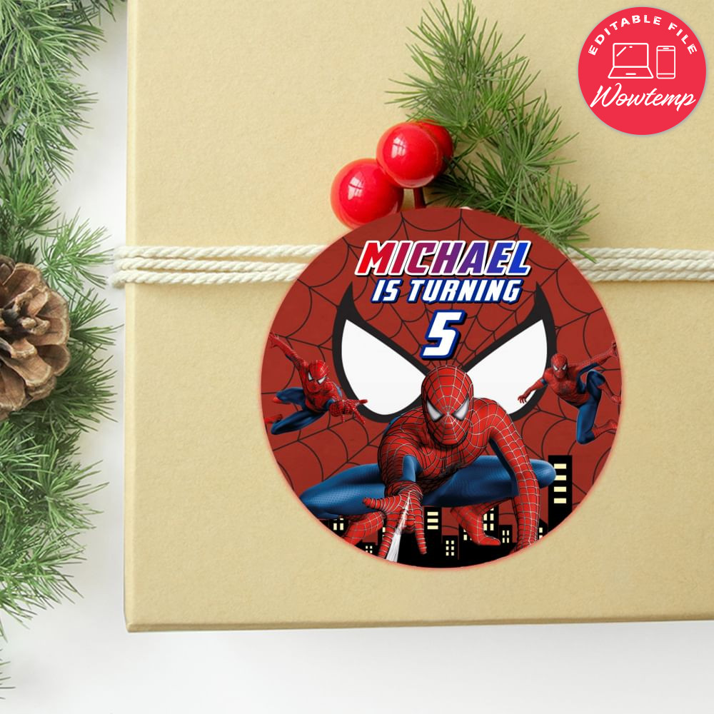 Spiderman Circle Sticker Template Customizable DIY | Wowtemp