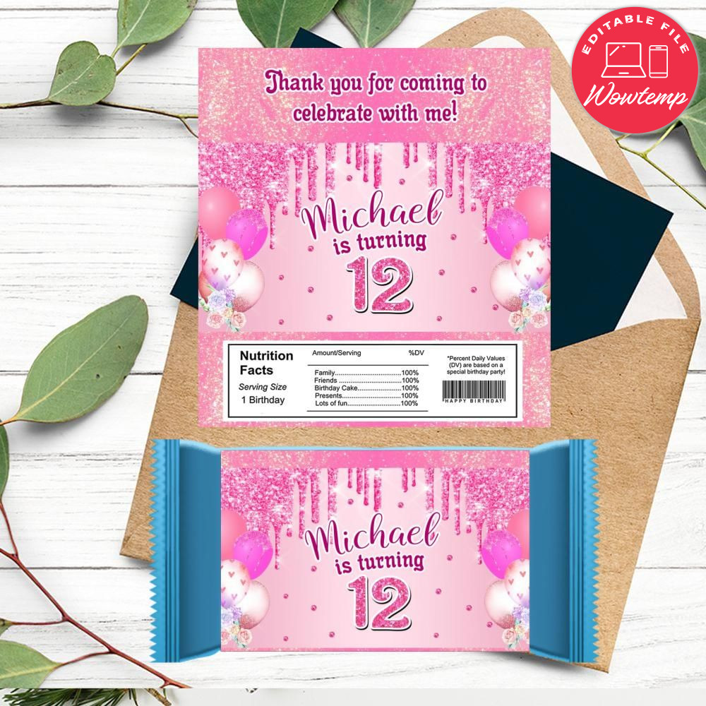 Shades of pink Candy bar Label Customizable Template DIY | Wowtemp