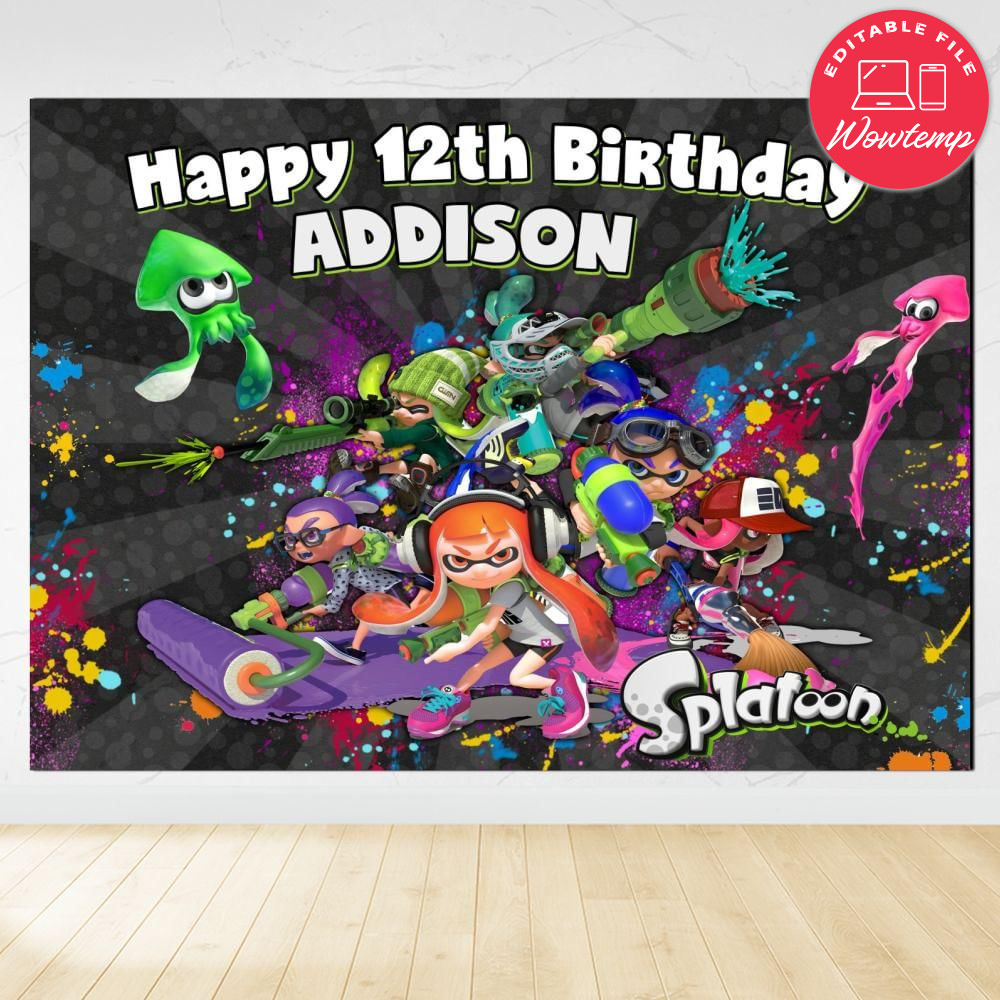 Splatoon Birthday Backdrop Digital File Template | Wowtemp