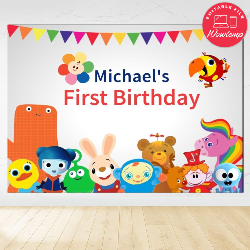 Baby First TV Birthday Backdrop Digital File Template DIY | Wowtemp