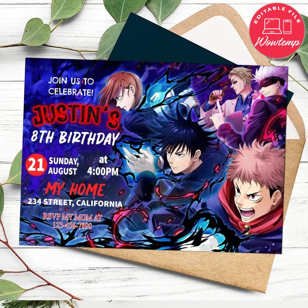 Jujutsu Kaisen Birthday Invitation Customizable Template DIY | Wowtemp