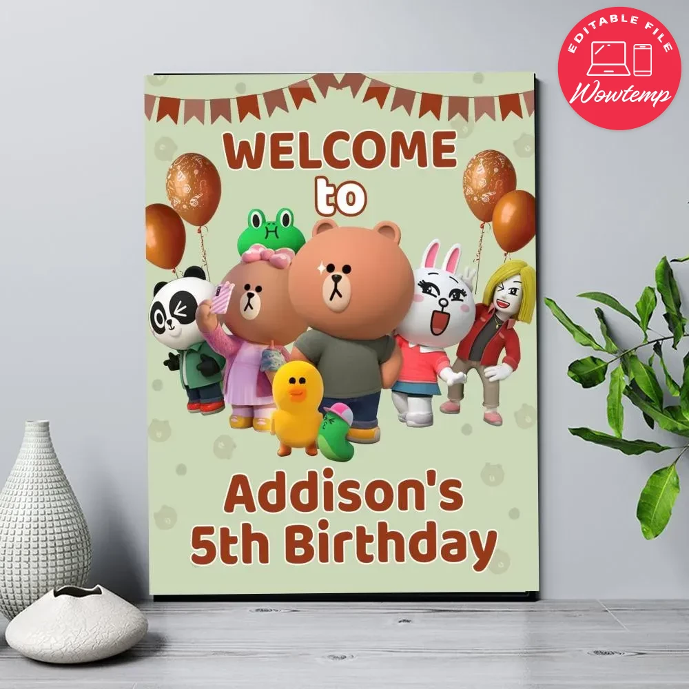 Brown And Friends Birthday Welcome Sign Digital File Printable DIY ...