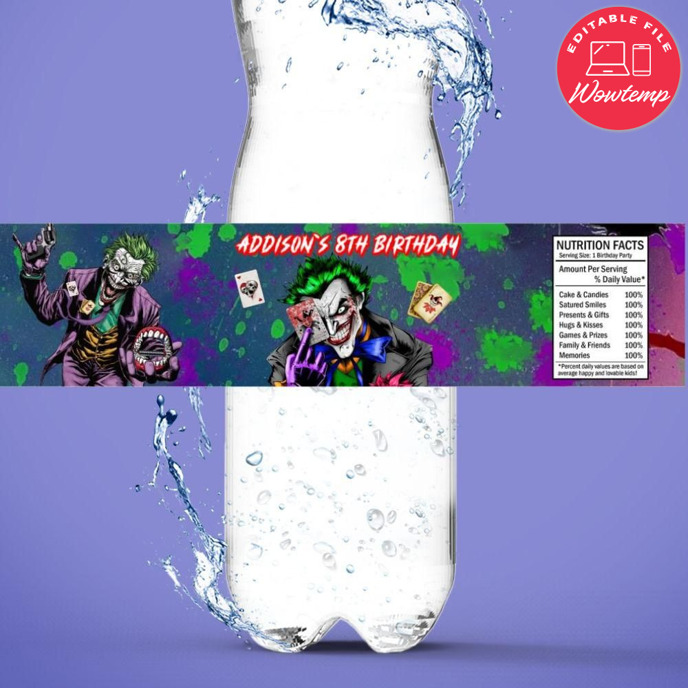 Joker Birthday Water Bottle Label Template | Wowtemp