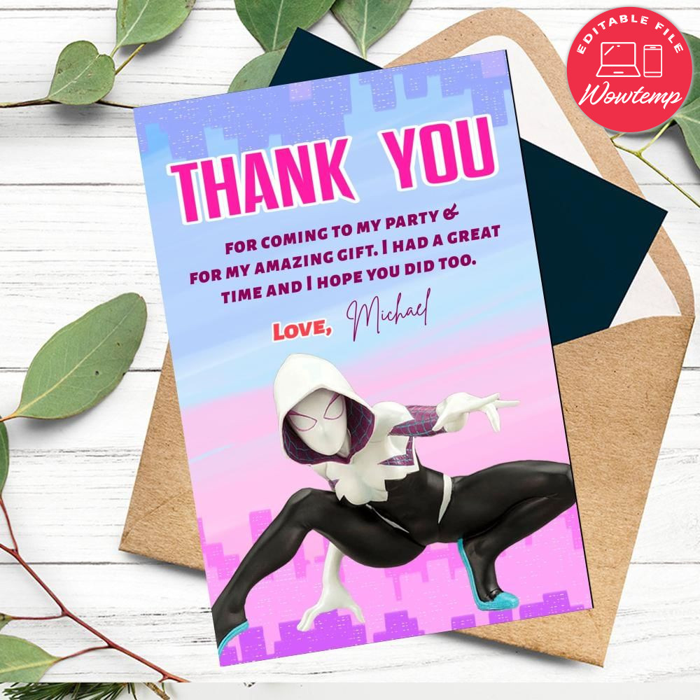 Gwen Thank You Card Customizable Template DIY | Wowtemp