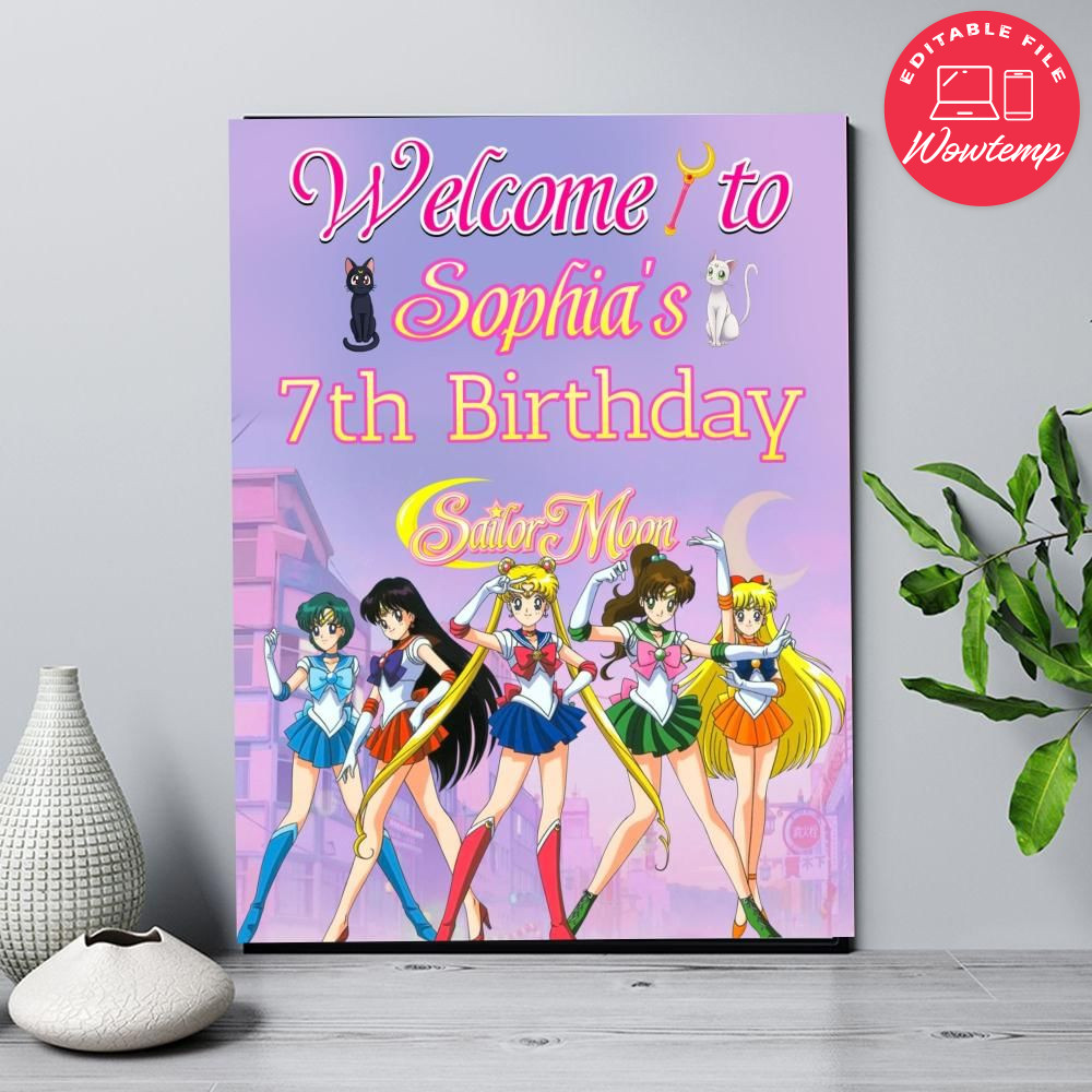 Sailor Moon Birthday Welcome Sign Digital File Printable DIY | Wowtemp