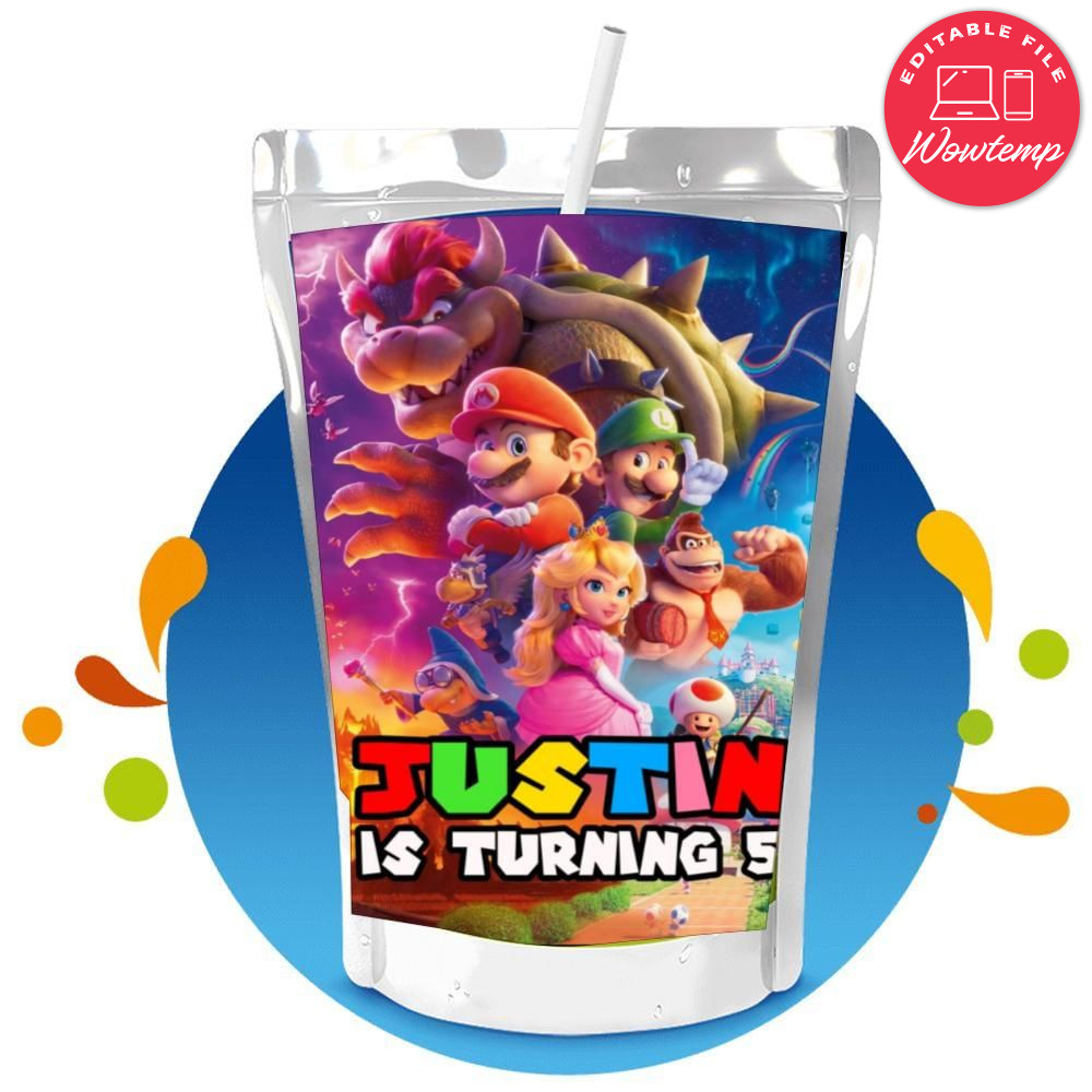 Super Mario Bros Capri Sun Birthday Digital File Printable | Wowtemp