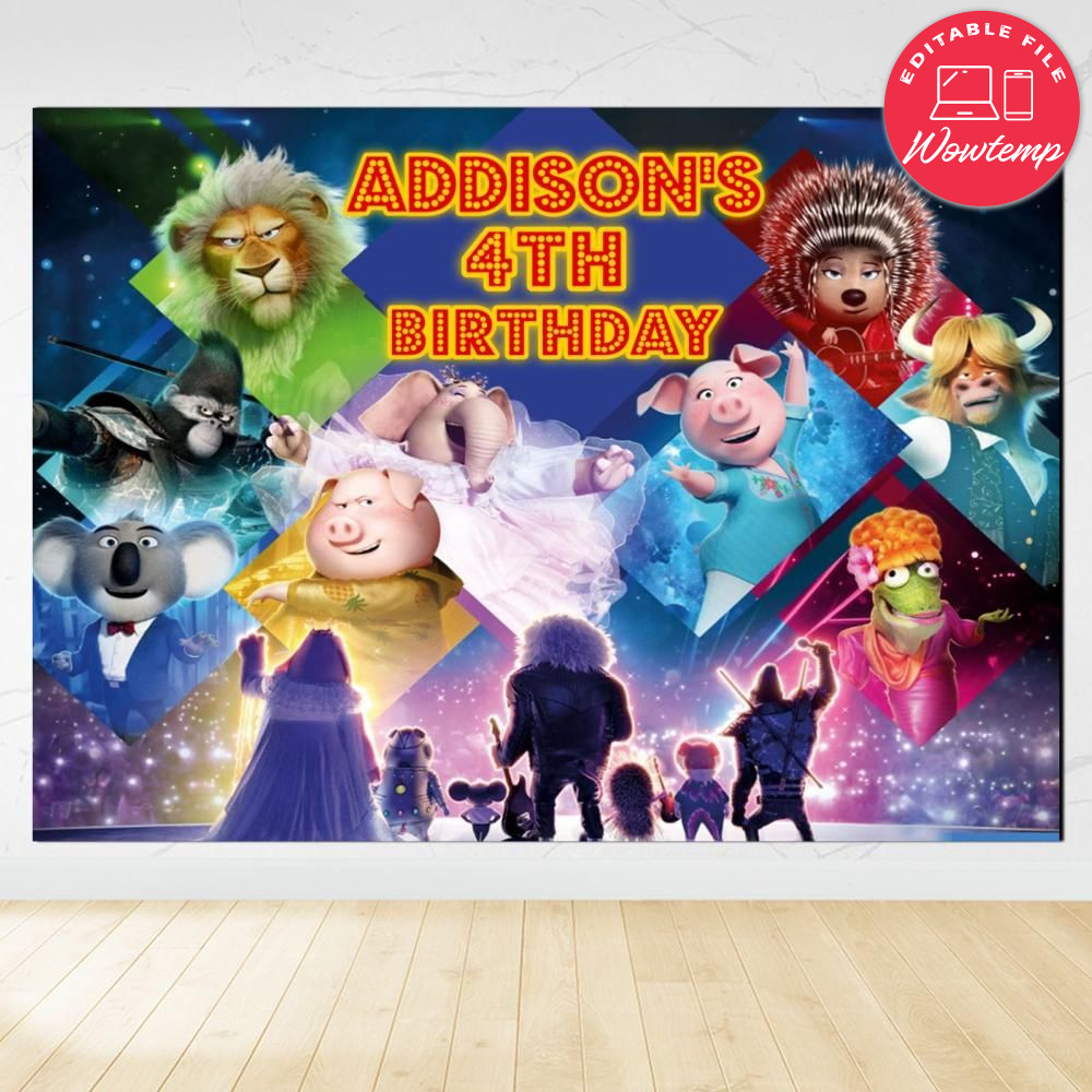 Sing 2 Birthday Backdrop Digital File Template | Wowtemp