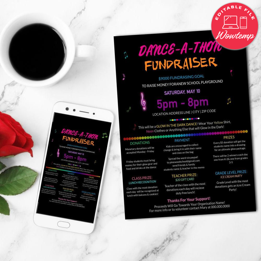 Dance-a-Thon Fundraiser Flyer Customizable Template DIY | Wowtemp