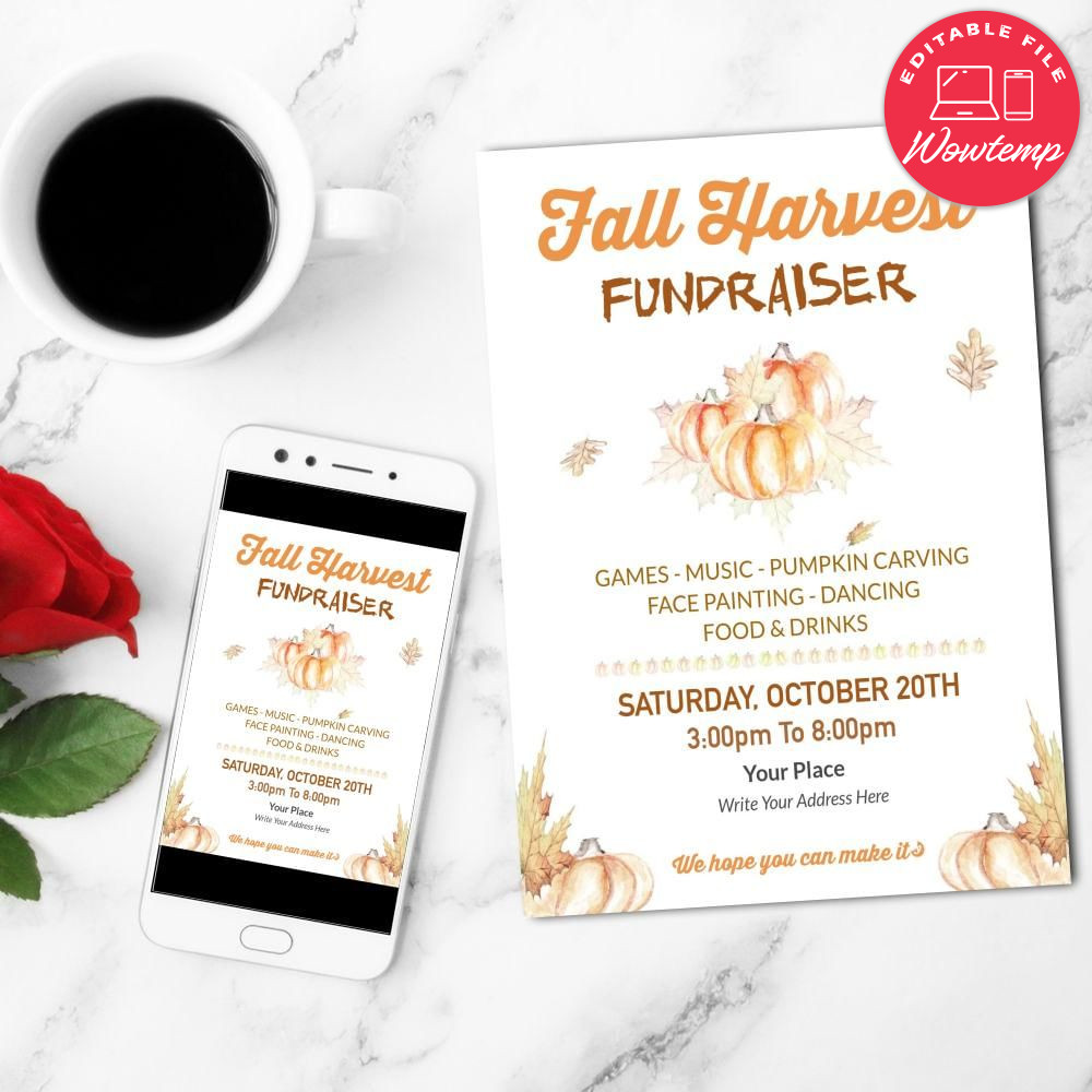 Fall Harvest Fundraiser Flyer Customizable Template DIY | Wowtemp