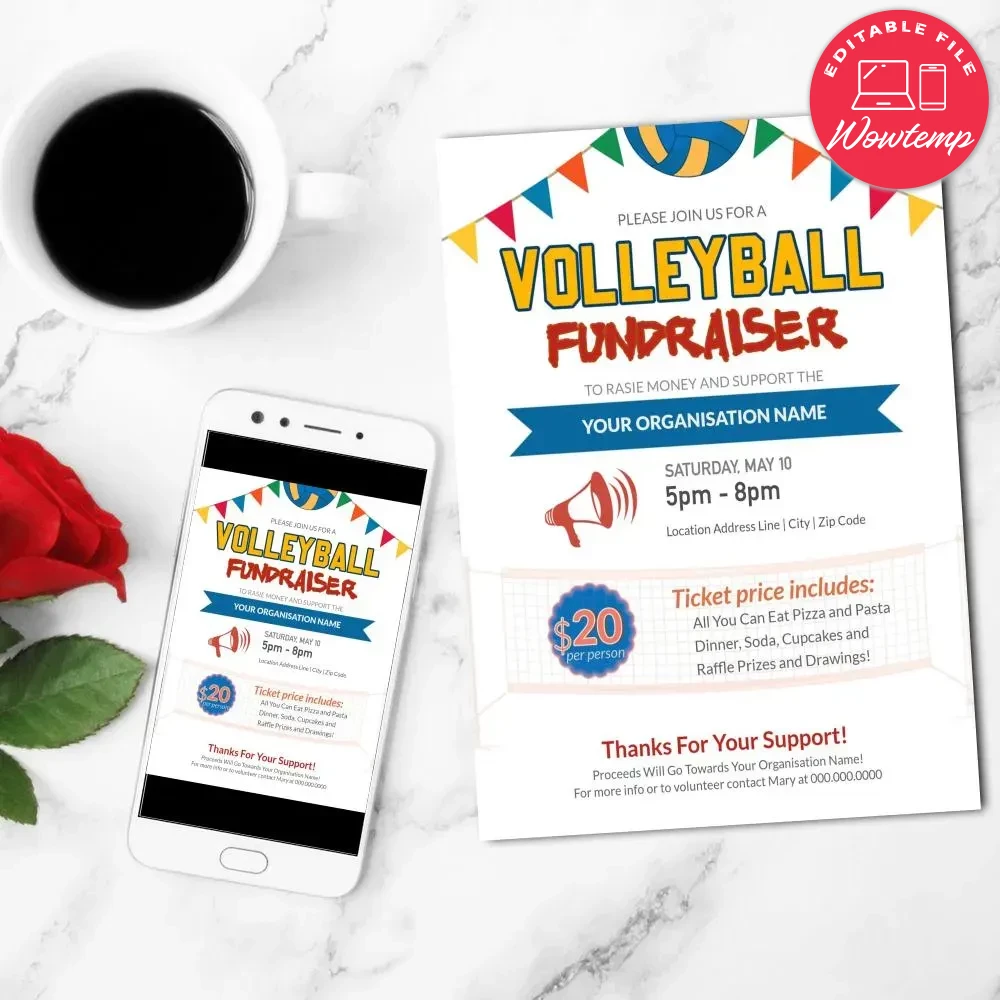 Volleyball Fundraiser Flyer Customizable Template DIY | Wowtemp