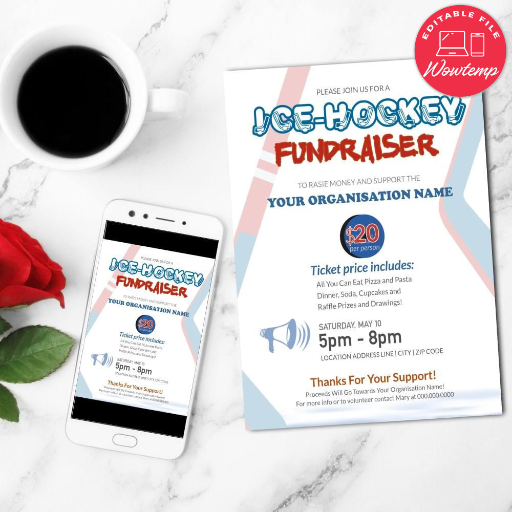 Ice Hockey Fundraiser Flyer Customizable Template DIY | Wowtemp