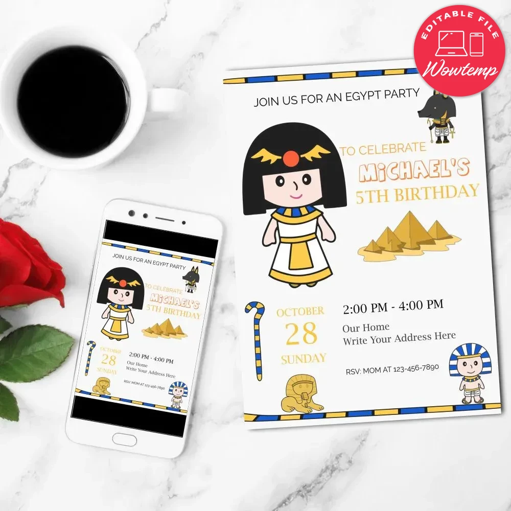 Cleopatra Birthday Invitation Customizable Template DIY | Wowtemp