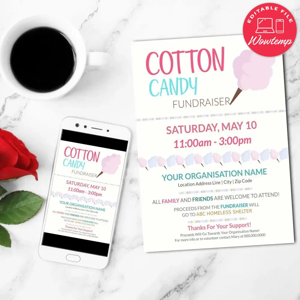 Cotton Candy Fundraiser Flyer Customizable Template DIY | Wowtemp
