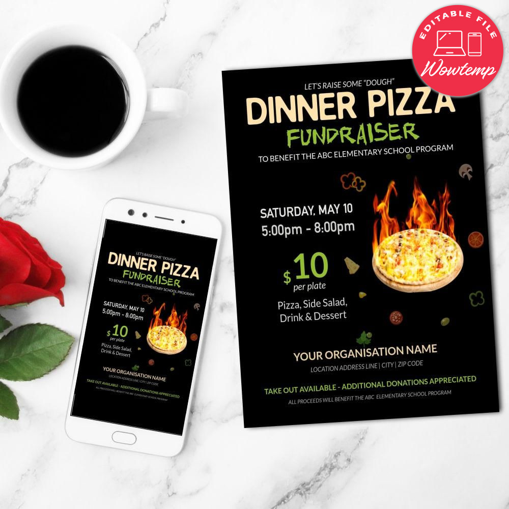 Dinner Pizza Fundraiser Flyer Customizable Template DIY | Wowtemp