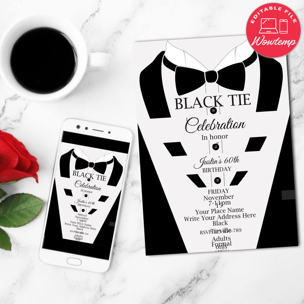 Black Tie Event Party Invite Customizable Template DIY Wowtemp black-tie-event-party-invite-customizable-template-diy-wowtemp