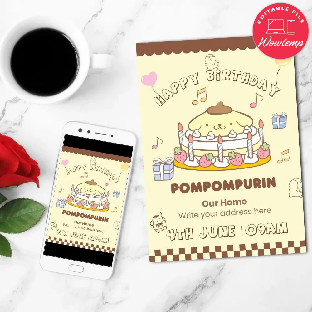 Pompompurin Invitation Customizable Template DIY | Wowtemp