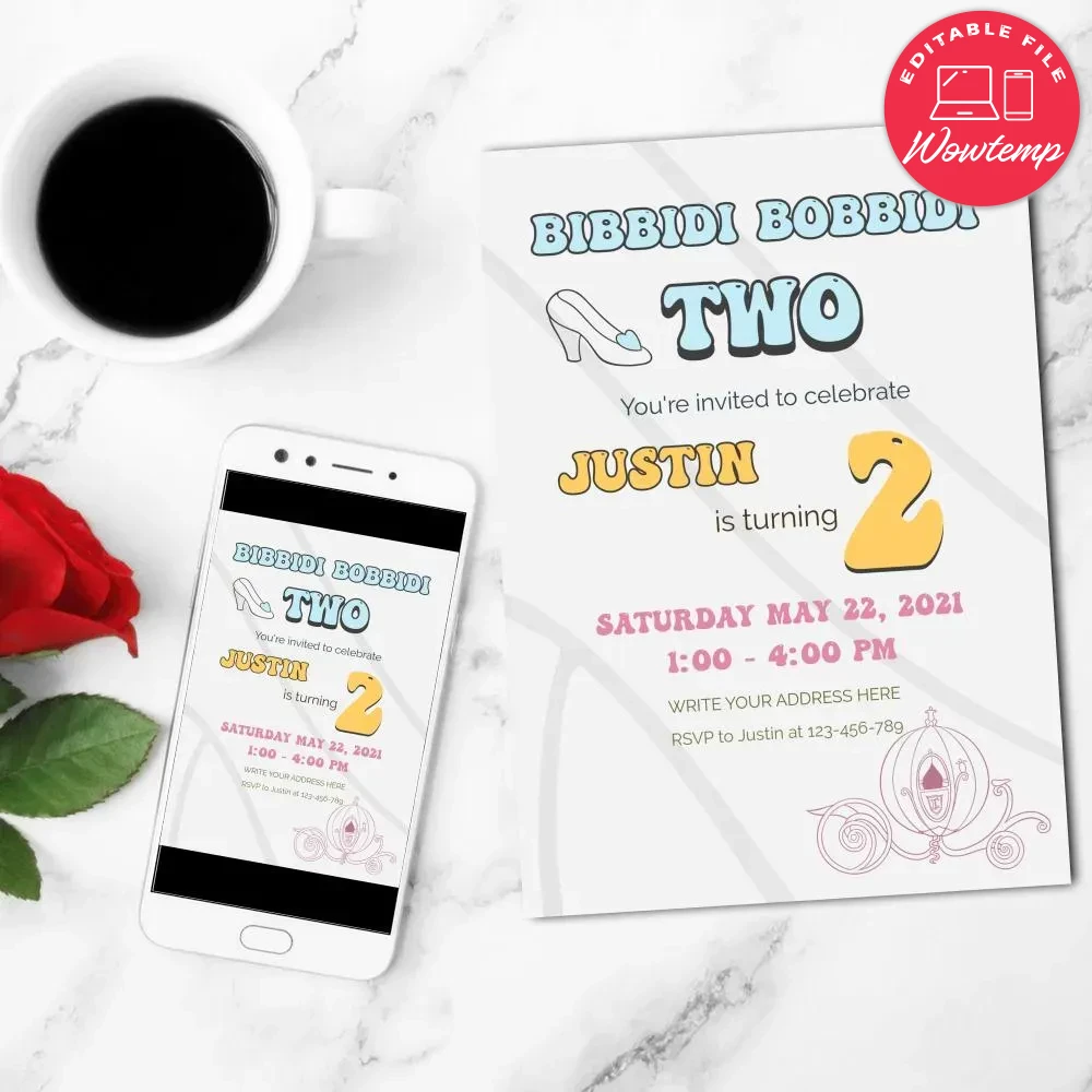 Bibbidi bobbidi two Invitation Customizable Template DIY | Wowtemp