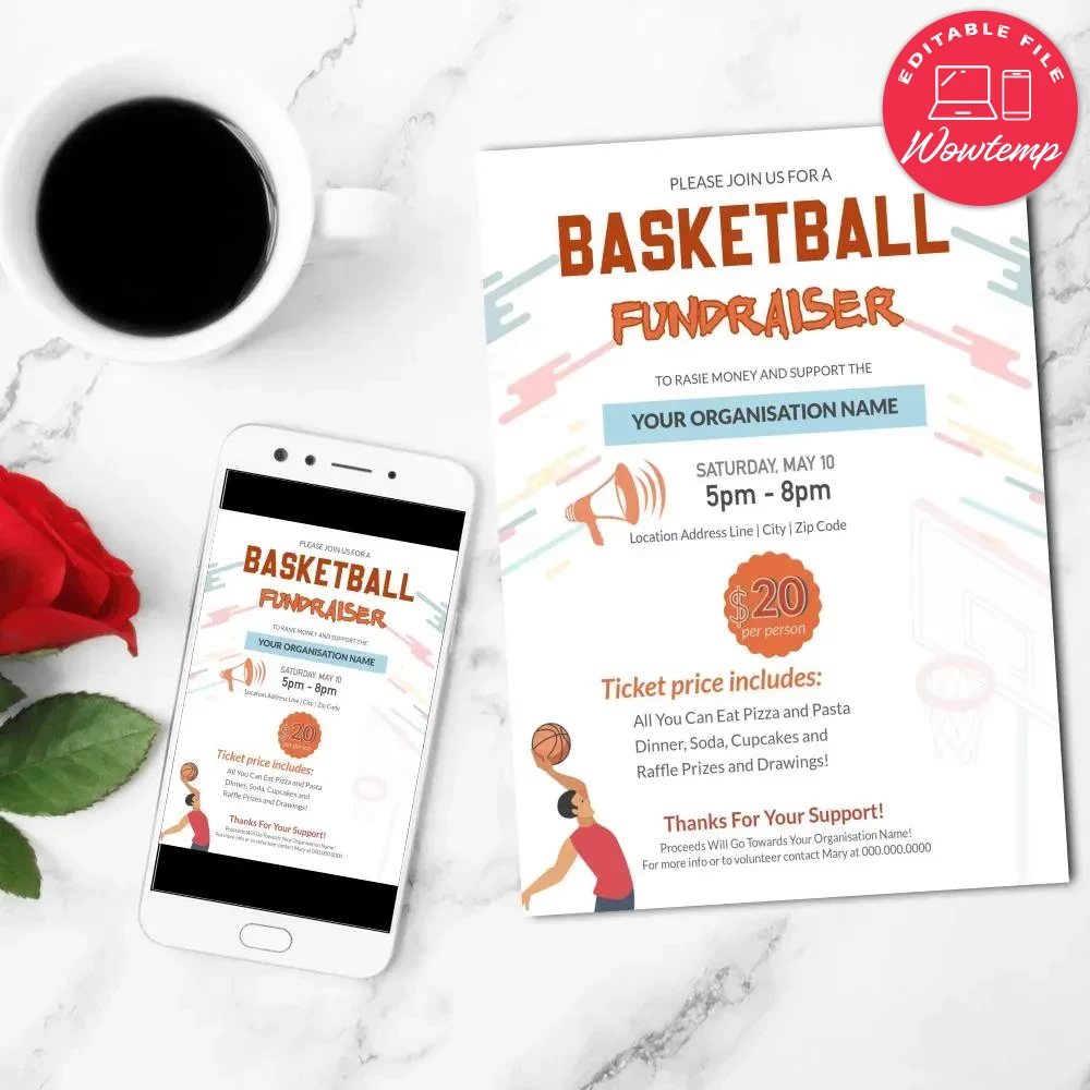 Basketball Fundraiser Flyer Customizable Template DIY | Wowtemp