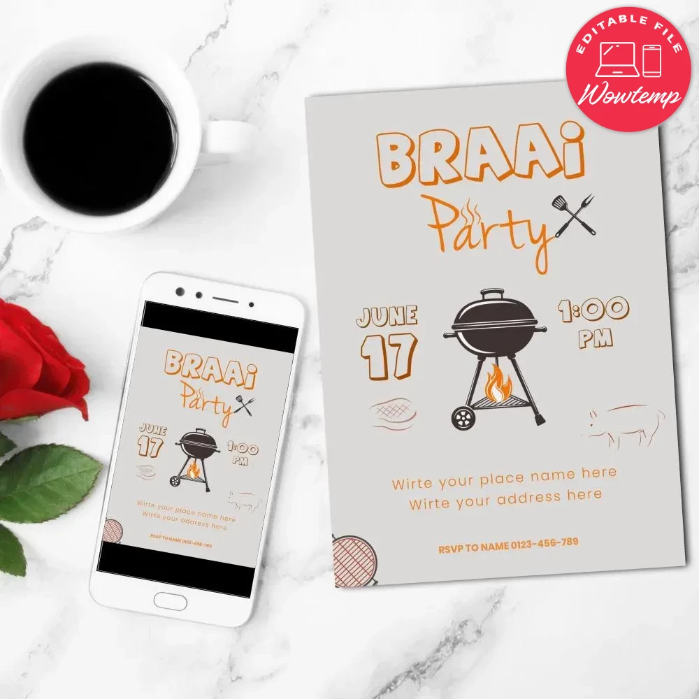 Braai party Invitation Customizable Template DIY | Wowtemp