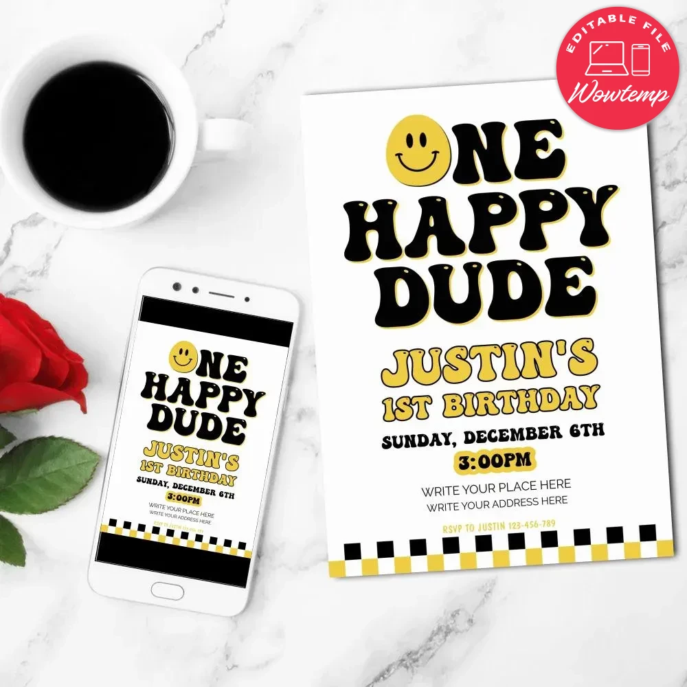 One happy dude Invitation Customizable Template DIY | Wowtemp