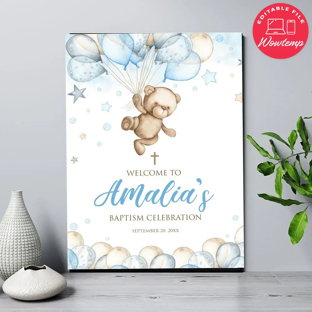 Teddy Custome Welcome Sign Customizable Template Instant Download | Wowtemp