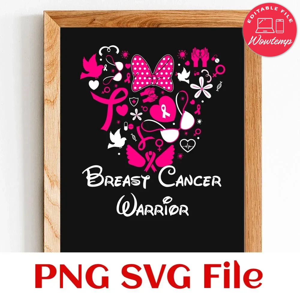 Minnie Mouse Breast cancer warrior PNG SVG file template | Wowtemp
