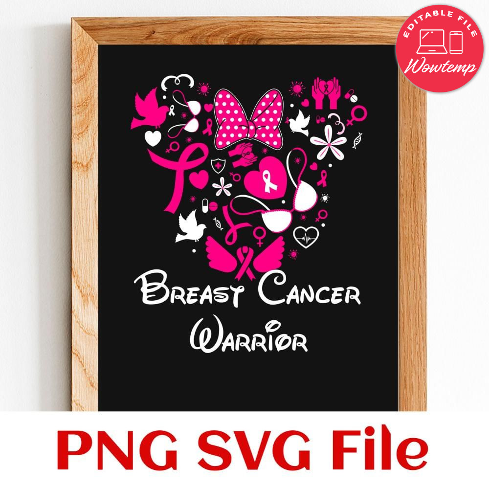 Minnie Mouse Breast cancer warrior PNG SVG file template | Wowtemp