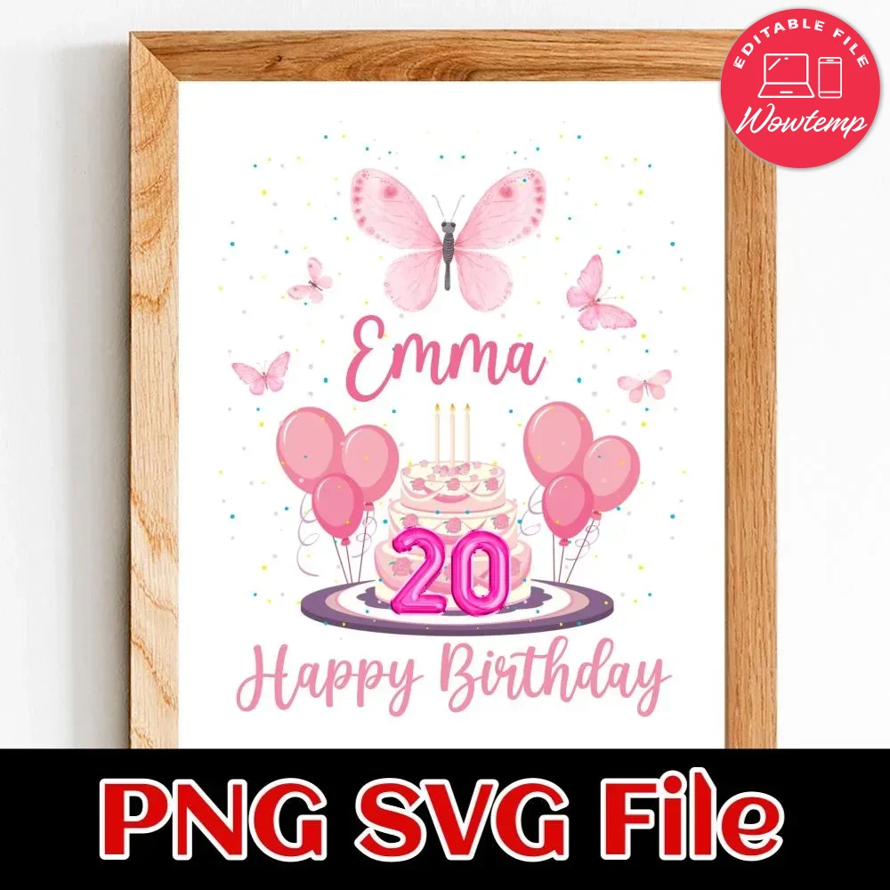 Butterfly Happy Birthday PNG design template | Wowtemp