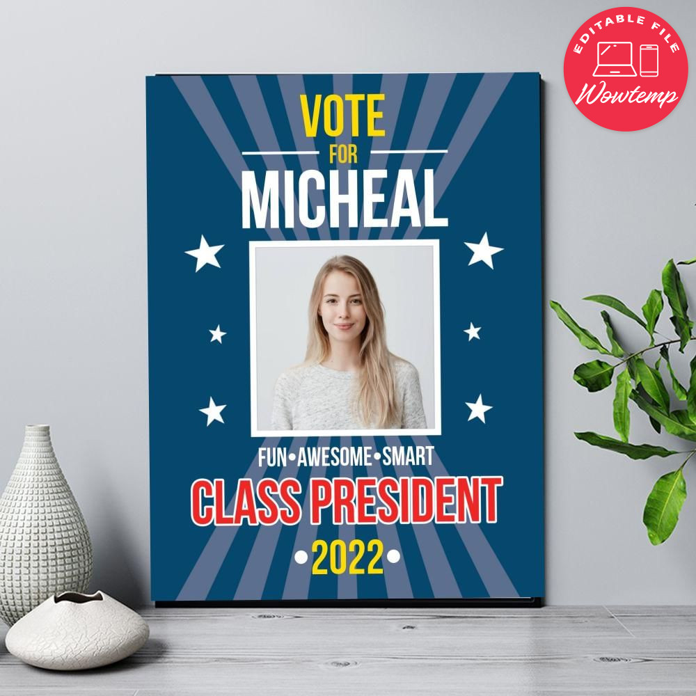 Vote Class President poster sign custom template instant download | Wowtemp