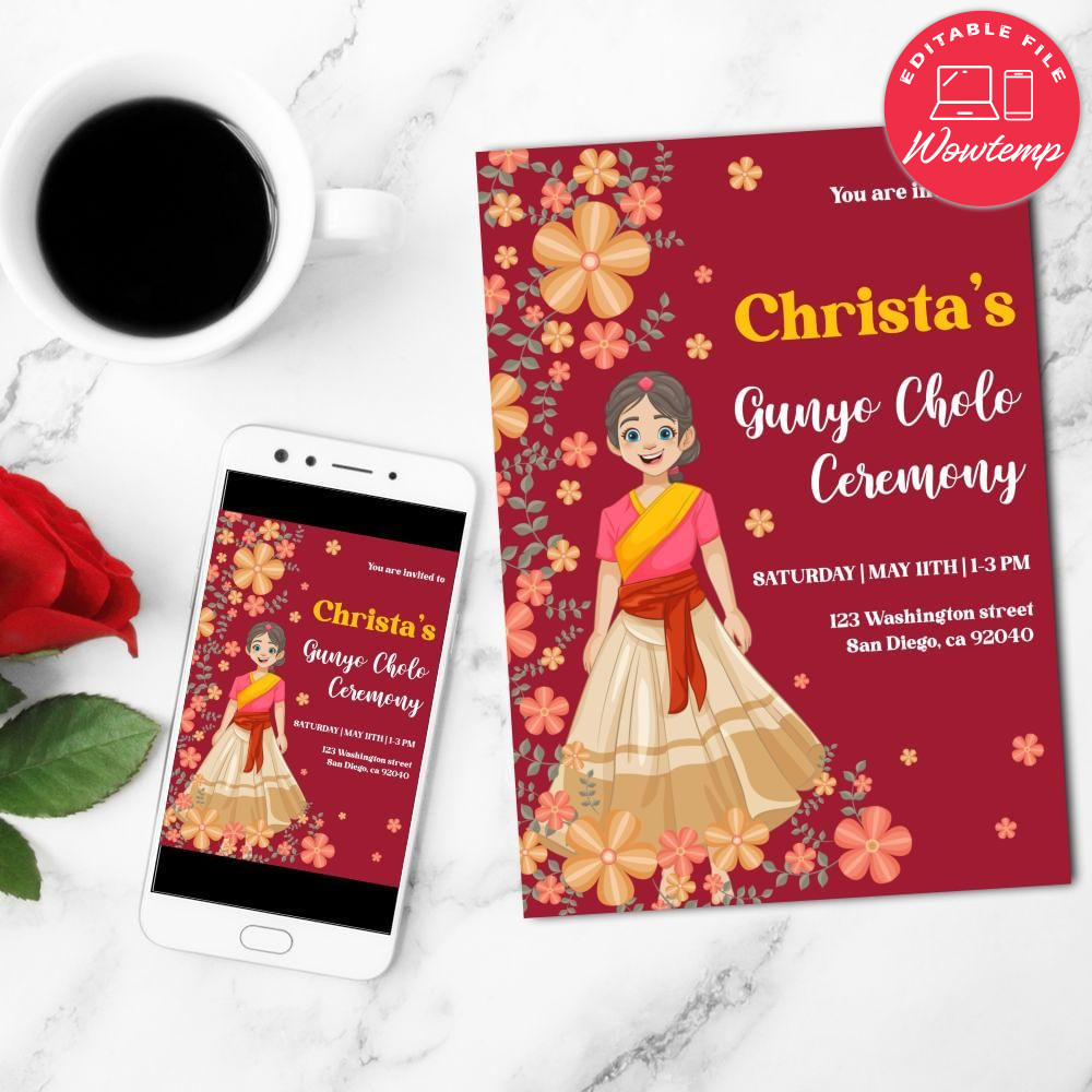 Gunyo cholo Invitation Template Customizable DIY | Wowtemp