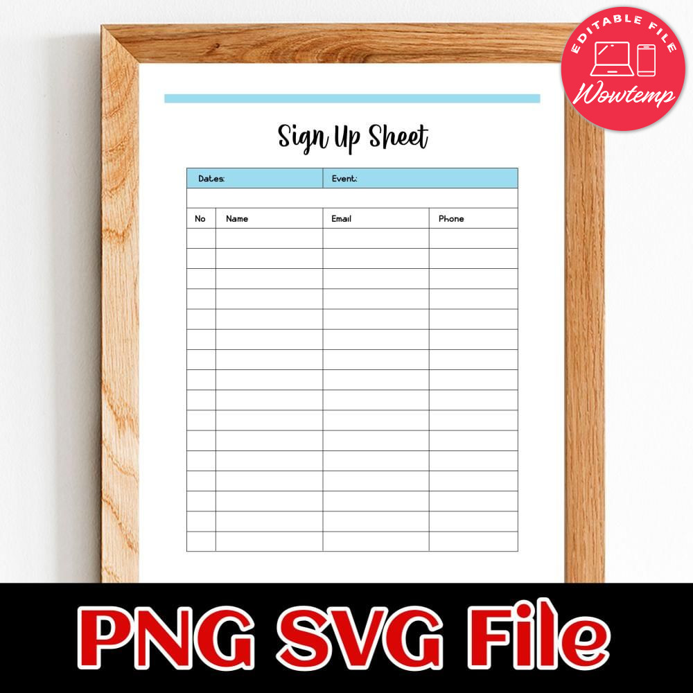 Activity sign up sheet Template Customizable DIY | Wowtemp