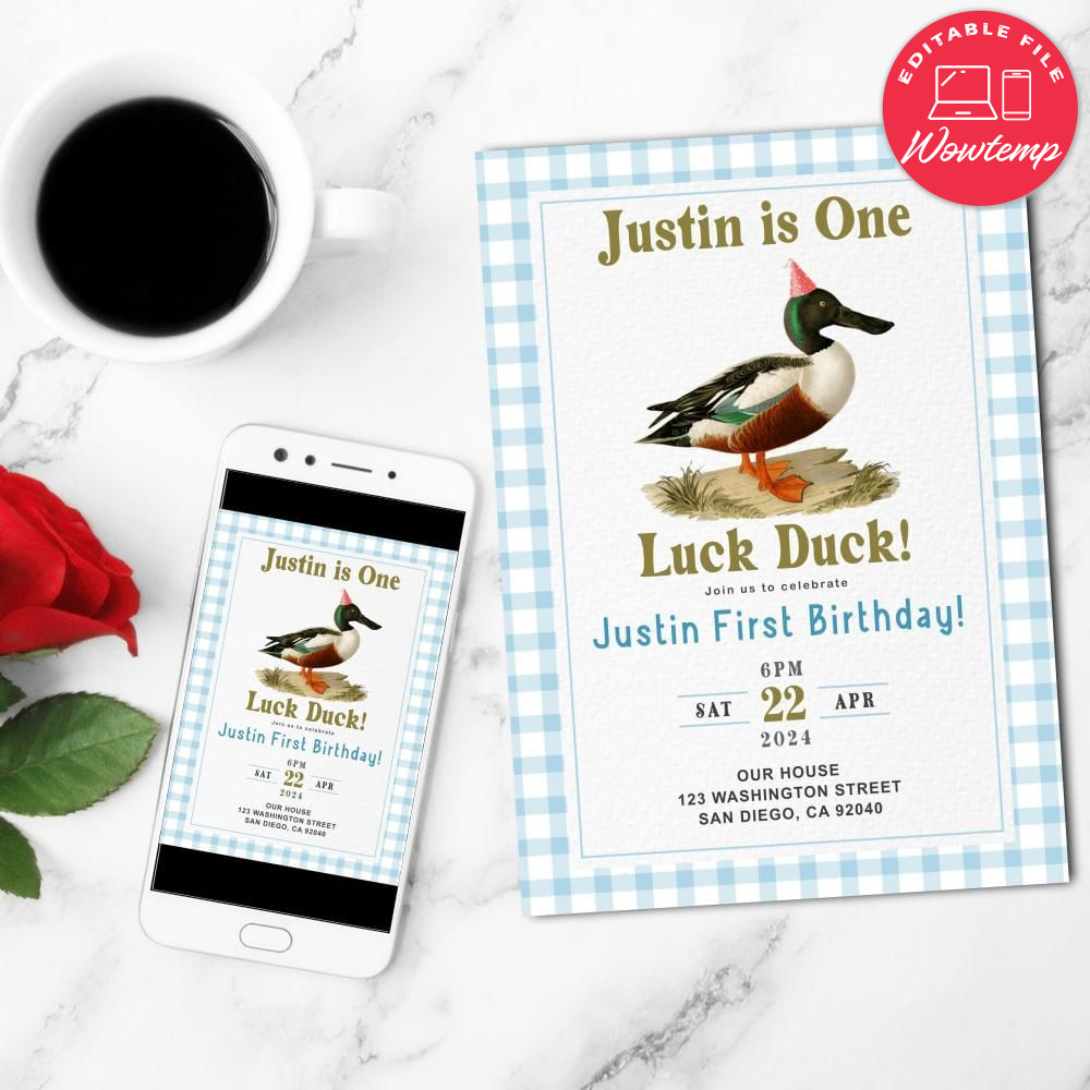 One Lucky Duck Birthday Invitation Template Customizable DIY | Wowtemp