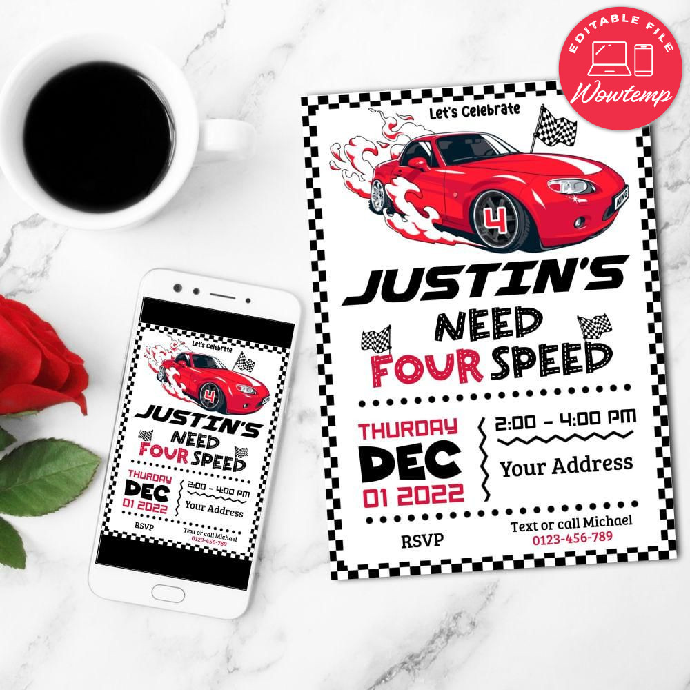 Need Four Speed Invitation Template Customizable Instant Download | Wowtemp