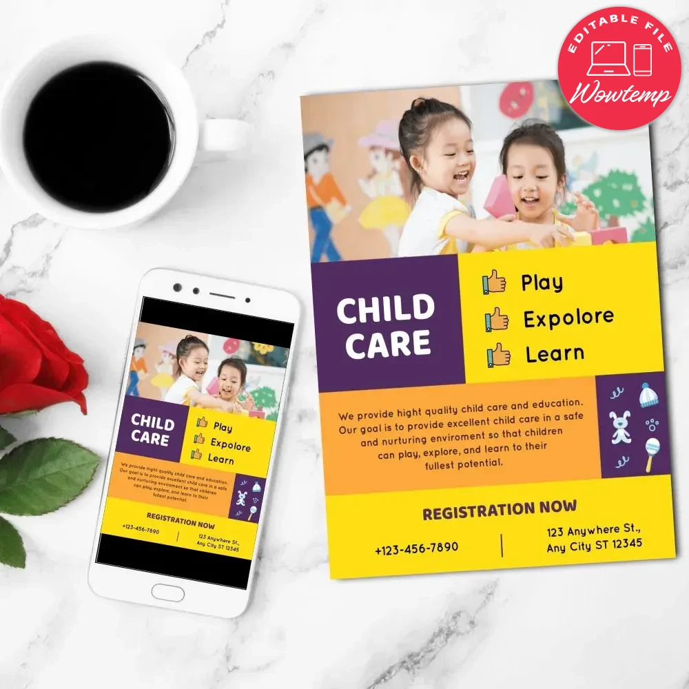 Childcare Flyer Template Customizable Instant Download | Wowtemp