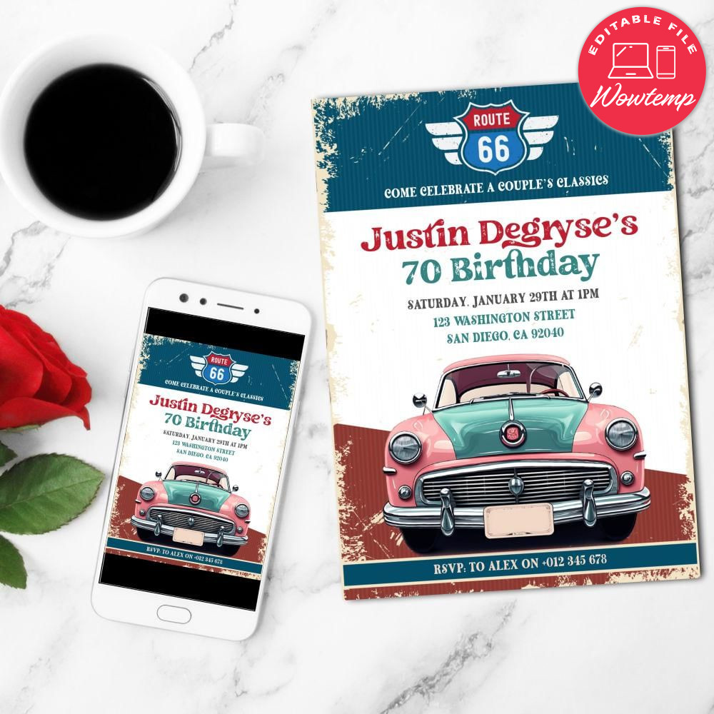 Route 66 Invitation Template Customizable DIY | Wowtemp