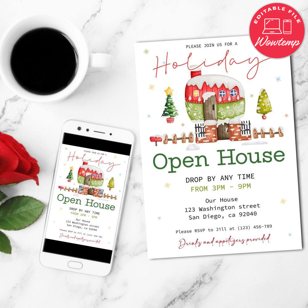 Holiday Open House Invitation Template Customizable DIY | Wowtemp