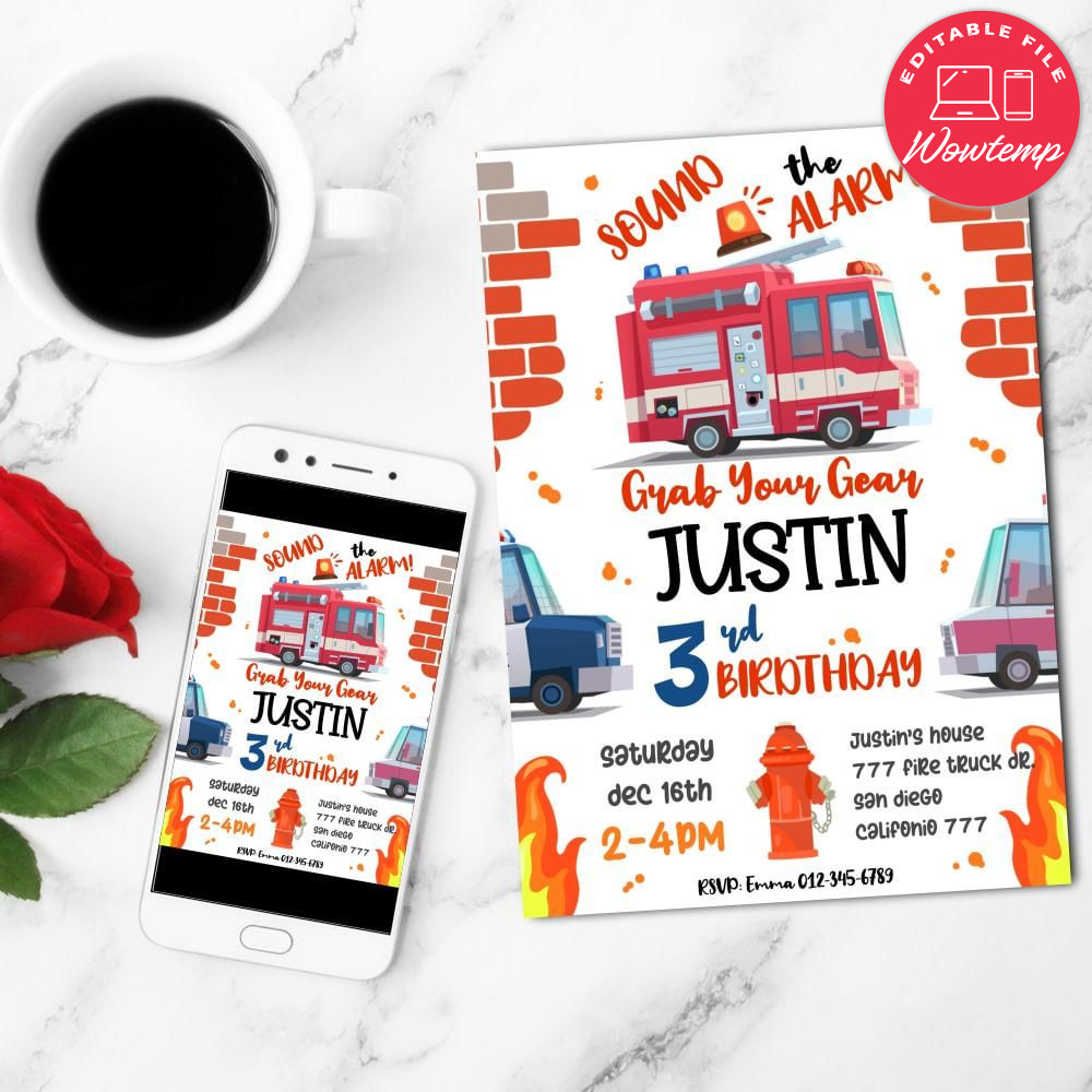 Emergency vehic Invitation Template Customizable Instant Download | Wowtemp