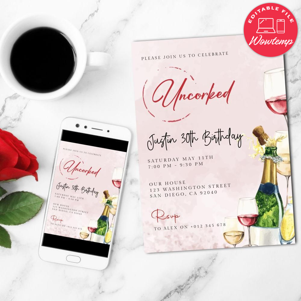 Uncorked Formal Invitation Template Customizable DIY | Wowtemp