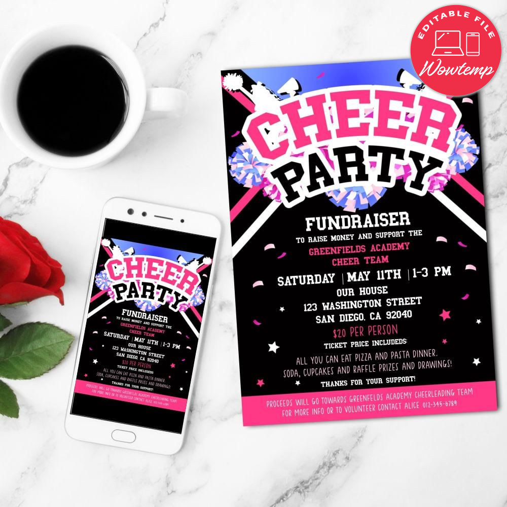 Dance Cheer Party Invitation Template Customizable DIY | Wowtemp